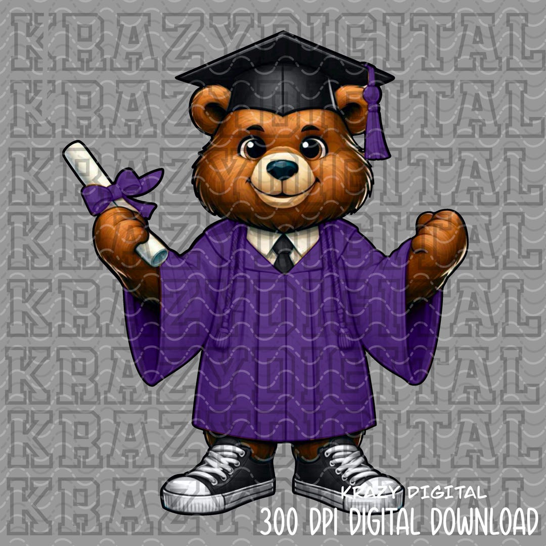 Purple Bears Graduate PNG, Bears Senior 2025 Digital Design, Purple Boy Senior Artwork, Bear Mom ...