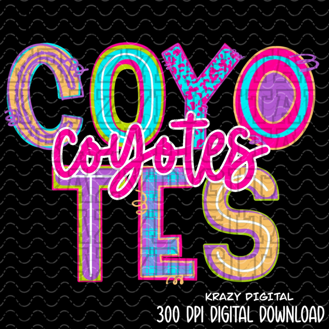 Neon Coyotes Sketch Font PNG, Coyote Sister Spirit Digital File, Sports ...