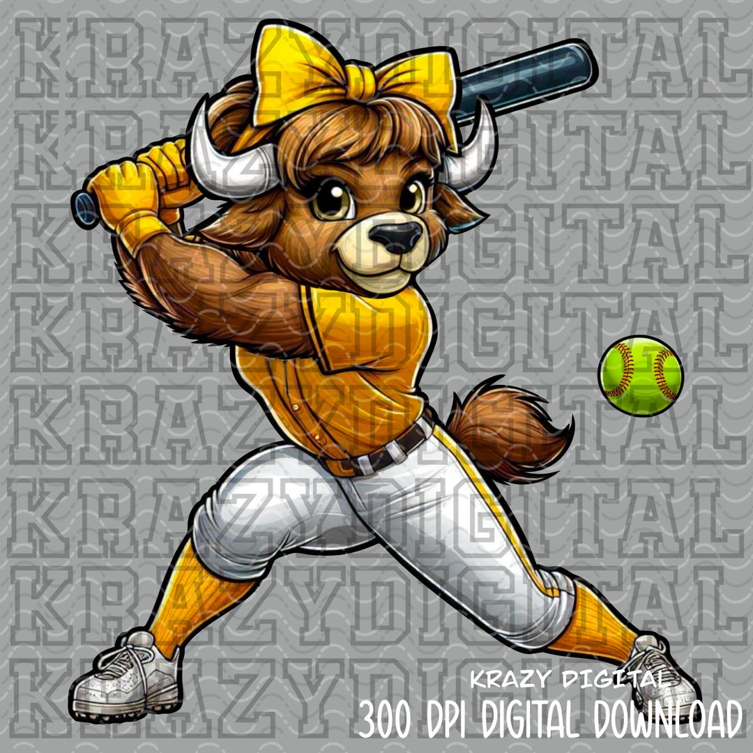 Yellow Lady Buffalo Softball PNG, Zoo Animal Softball Design, Bison ...