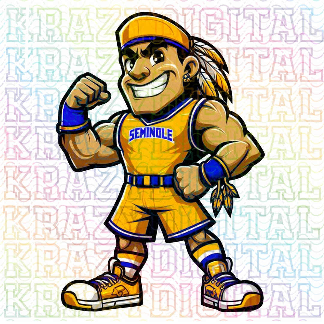 Seminole Yellow Blue Mascot PNG, Seminole Boy Design File, Native American Mascot Digitnal Art ...