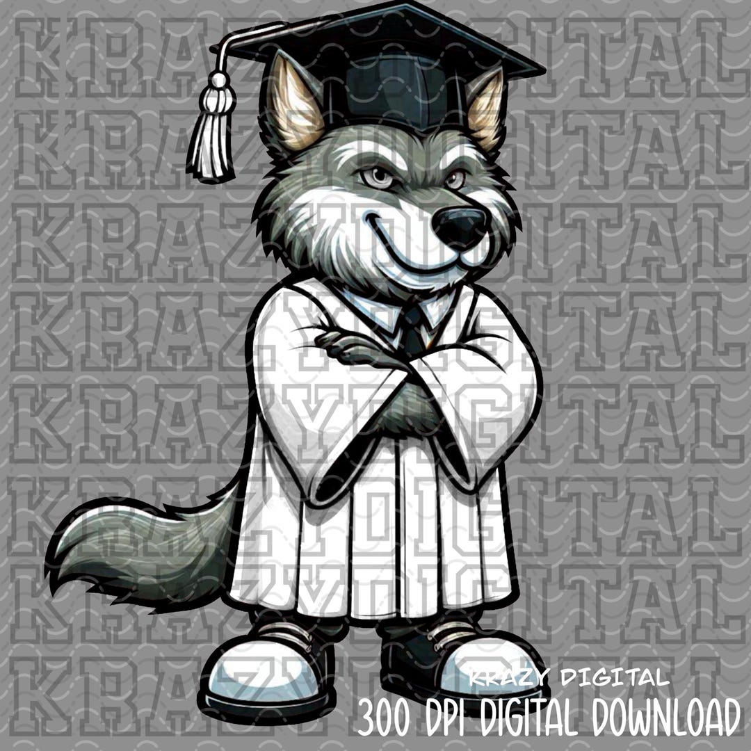 Wolf White Graduation PNG, Wolf Senior Mascot, Panther Graduation PNG ...