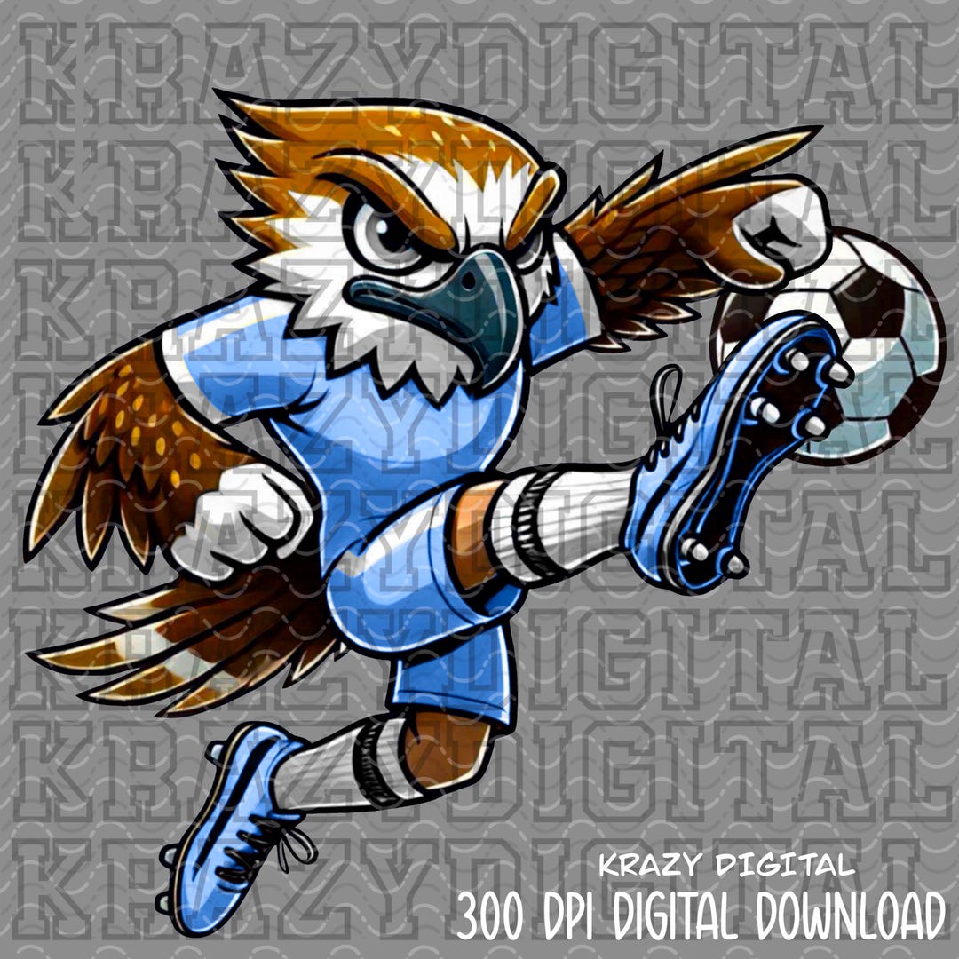 Hawk Soccer Mascot Light Blue PNG, Hawk School Mascot PNG, Falcon ...