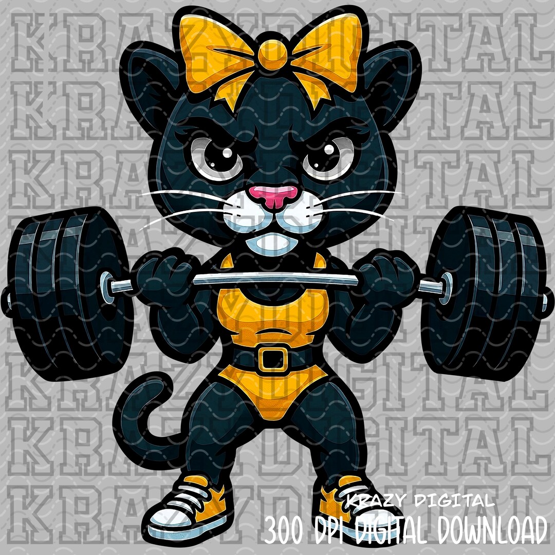 Lady Panther Yellow Powerlifting PNG, Panther Weight Trainging Digital ...