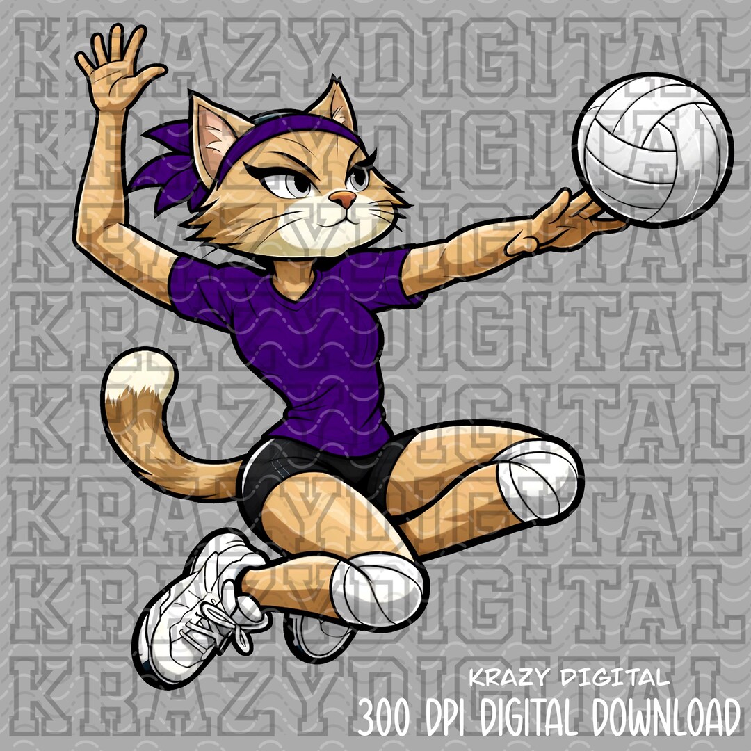 Bobcat Volleyball Mascot PNG, Purple Uniform Mom Spirit Shirt Art ...