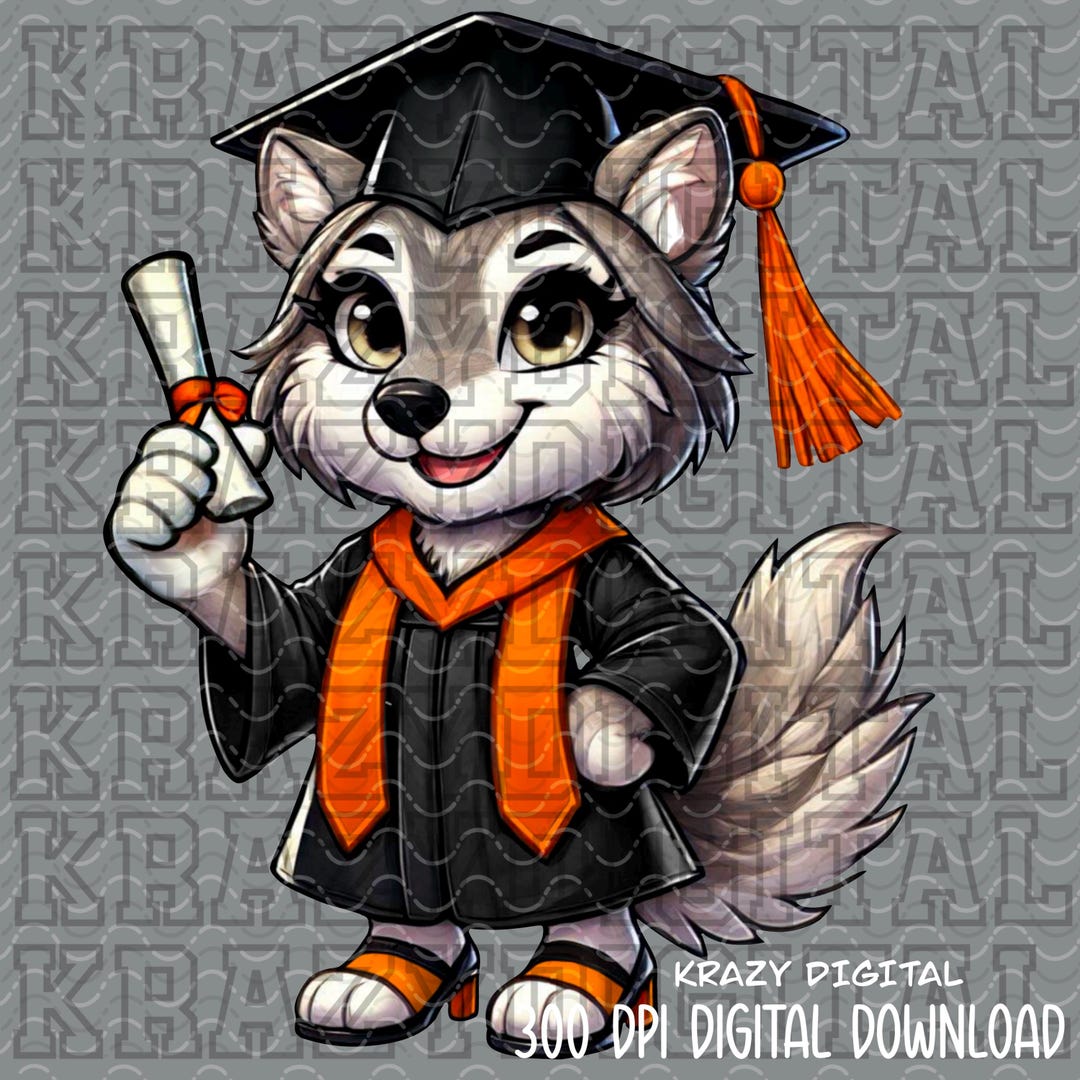 Wolf Orange Mascot Graduation PNG, Husky Senior Mascot, Lobo Graduation ...
