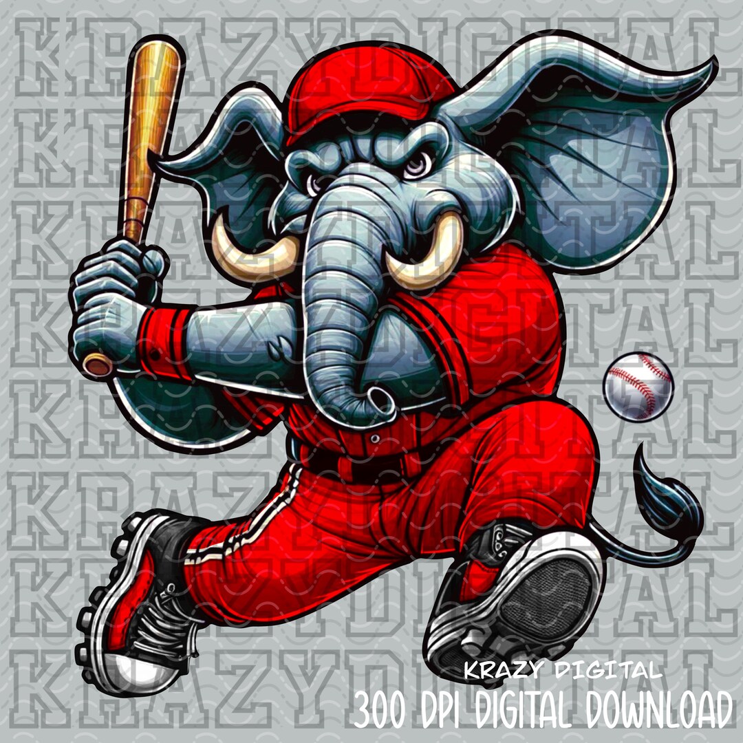Elephant Baseball PNG, Red Elephant School Mascot, Red School Mascot ...