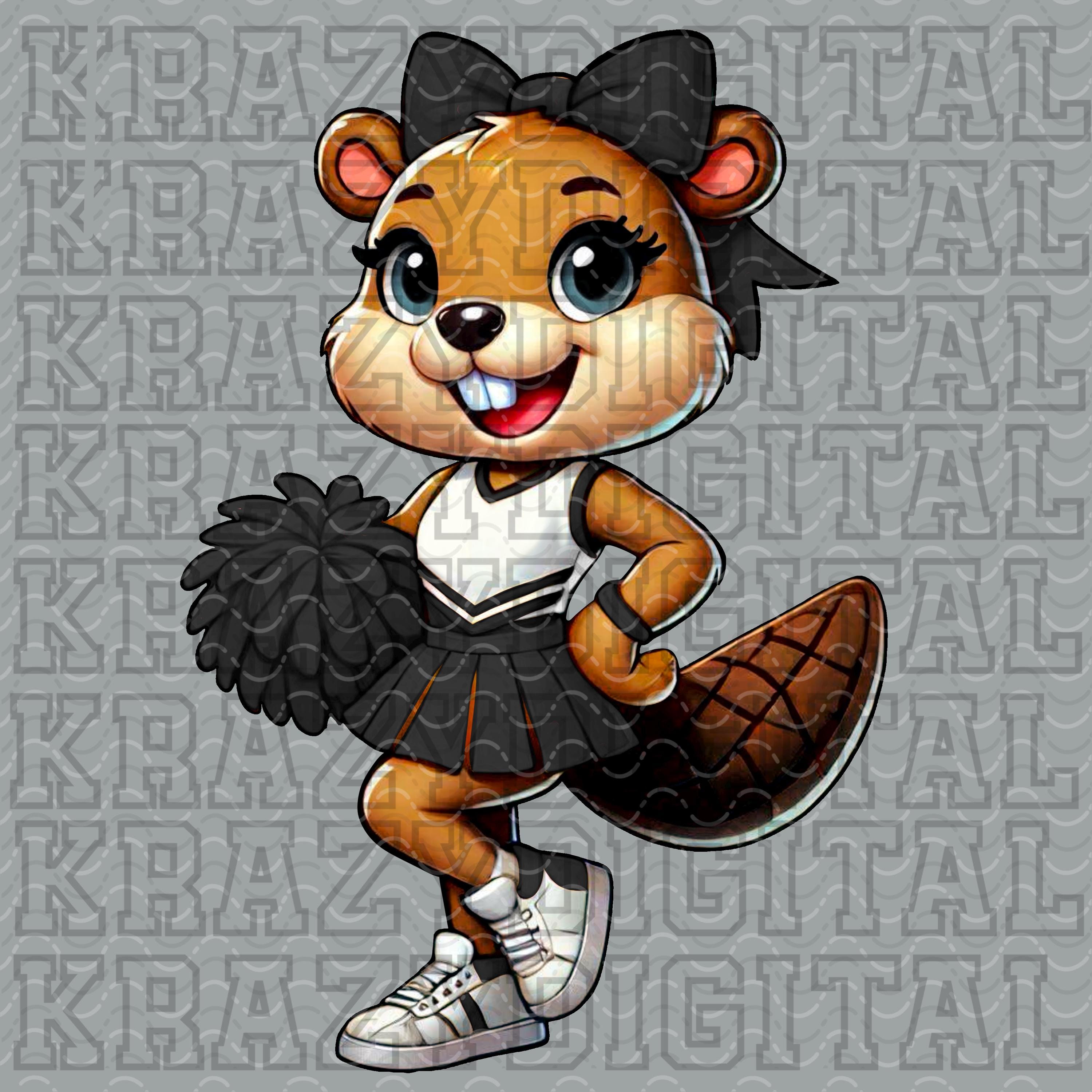 Black Cheer Beaver Mascot, Girl Sports Bow PNG, Dance School Mascot PNG ...