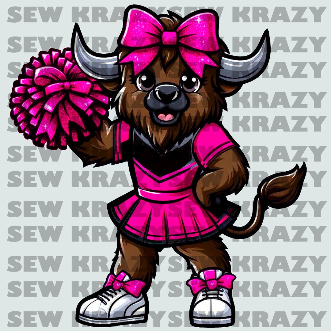 Bison Pink Cheer Mascot PNG, Buffalo Cheer for a Cure Art, Bison Girly ...