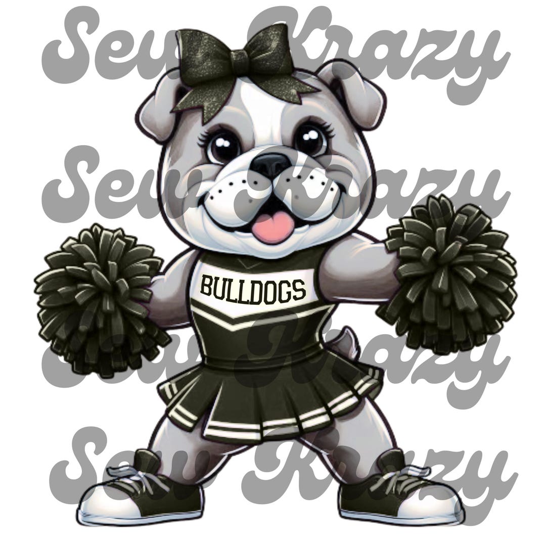 Bulldog Mascot Black Cheerleader PNG, Bulldog Mascot Artwork, Bulldog Black Cheer Art, Bulldog ...