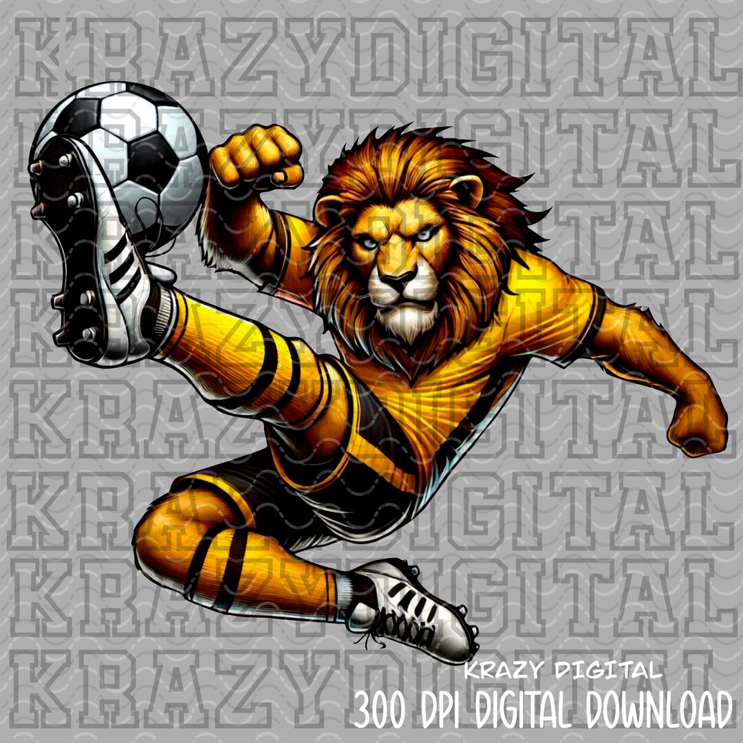 Lions Yellow Soccer Mascot PNG, Lions Yellow School Mascot, Lions ...