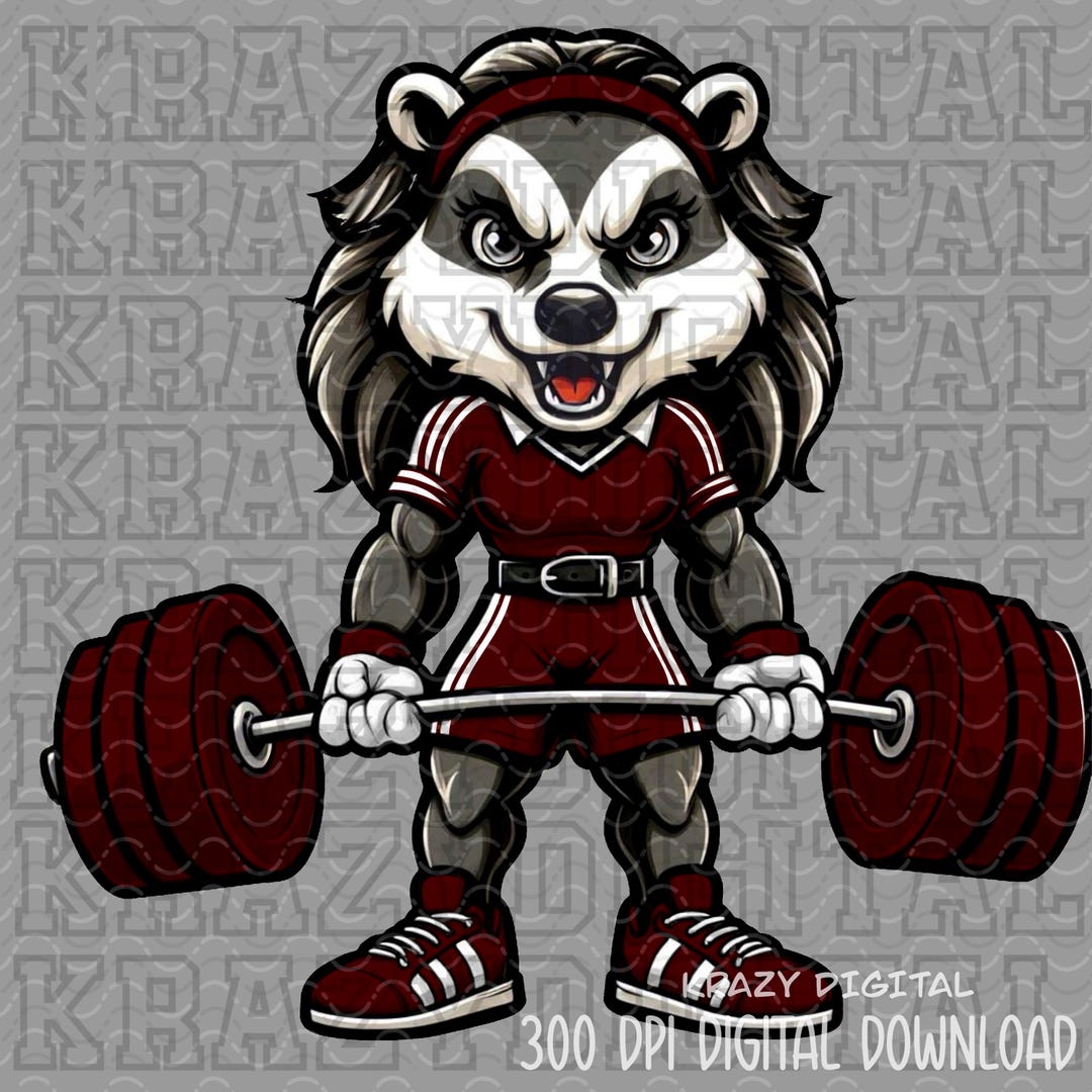 Maroon Lady Badger Powerlifting PNG, Badgers Girl Weight Lifting Mascot ...