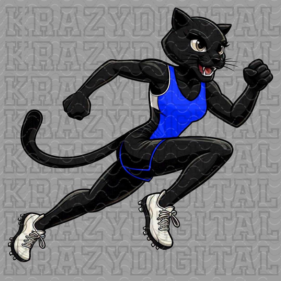 Blue Lady Panther Track PNG, Panther Running Mascot PNG, Girl Panther ...