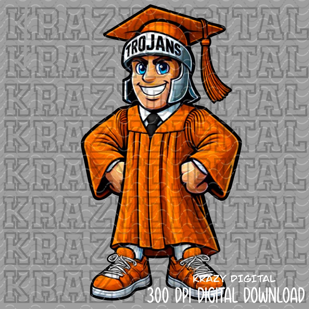 Trojan Orange Graduation PNG, Trojan Senior PNG, Men Graduation Gown Mascot, Trojan Orange ...