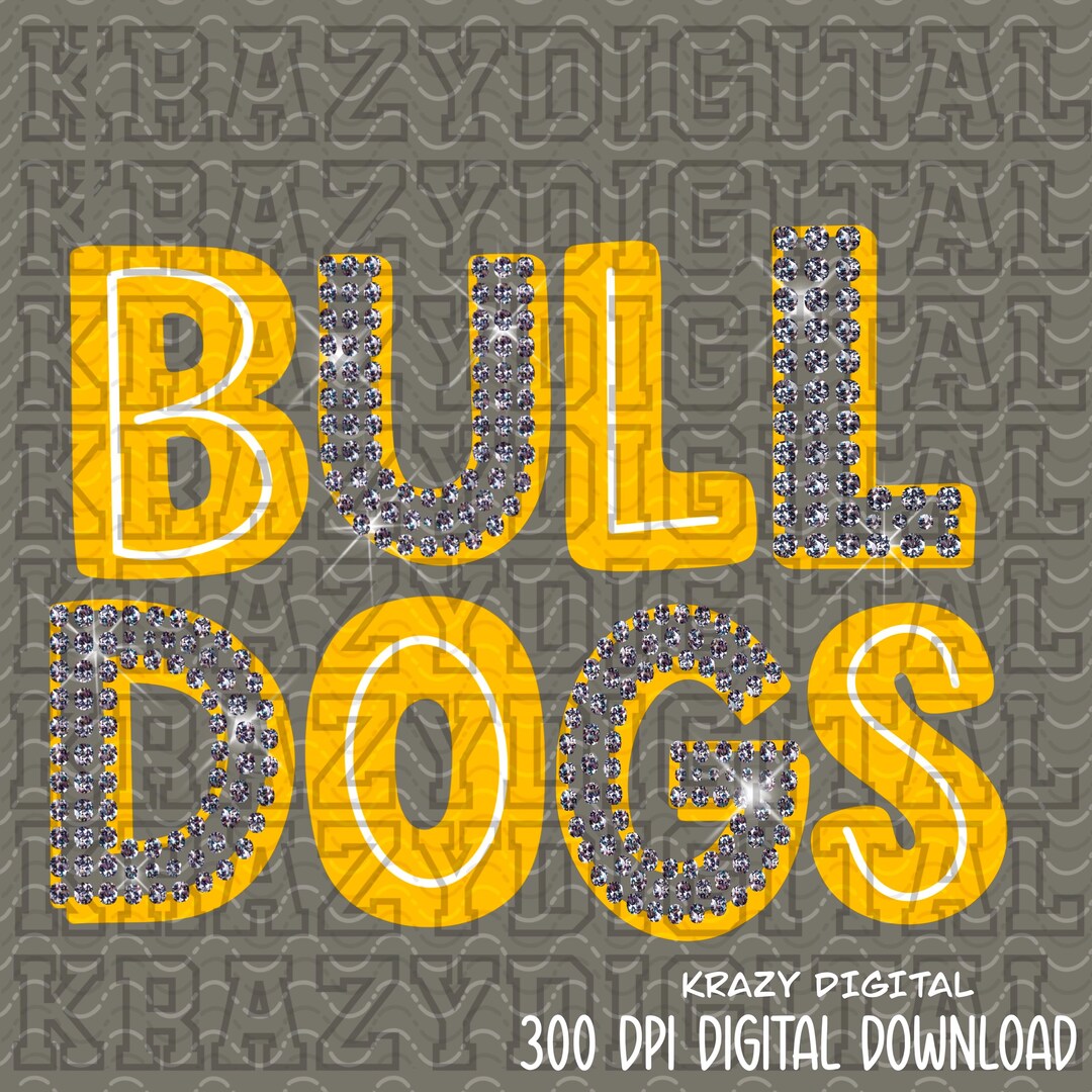 Yellow Bulldog Rhinestone Mascot PNG, Bulldog Glitter Mascot DTF ...