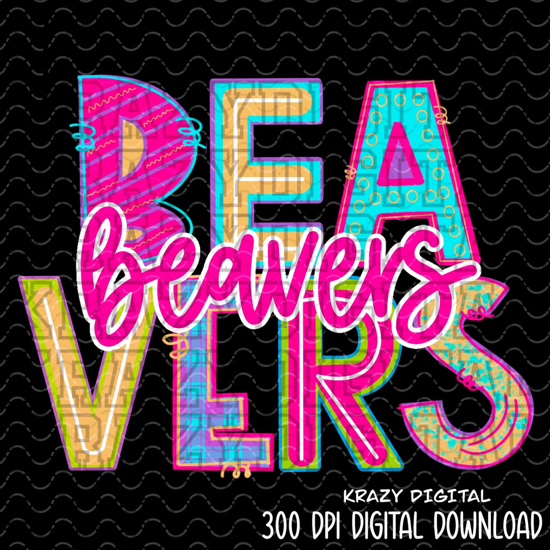 Neon Beaver Sketch Font PNG, Beaver Sister Spirit Digital File, Sports ...