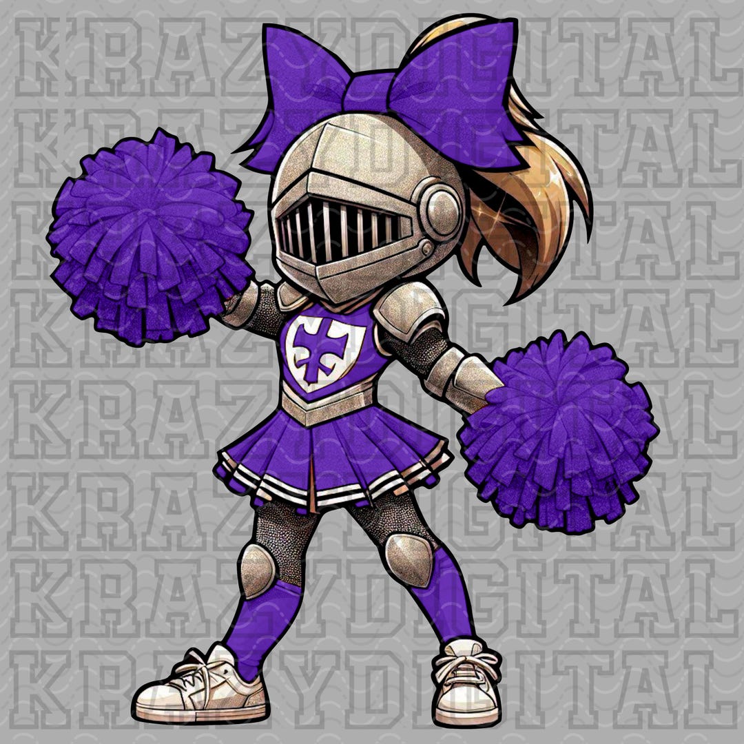 Purple Knight Mascot Cheerleader PNG, Purple Girl Knight Mascot Design ...