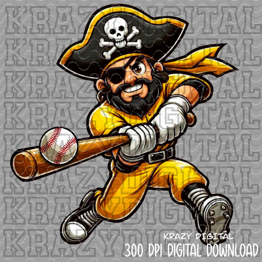 Yellow Pirate Baseball Mascot PNG, Cartoon Baseball Yellow Pirate ...