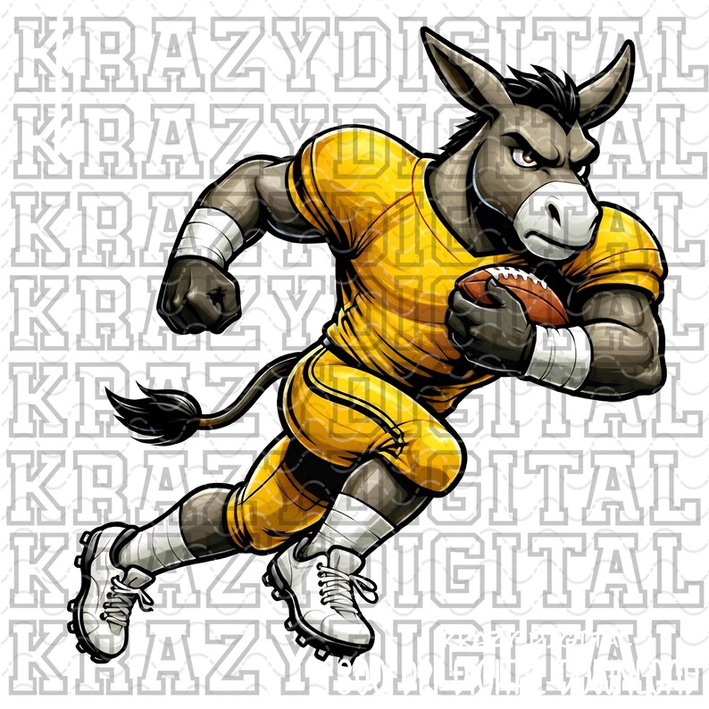 Donkey Football PNG, Zoo Animal Yellow Uniform Design, Burro Sports Art ...
