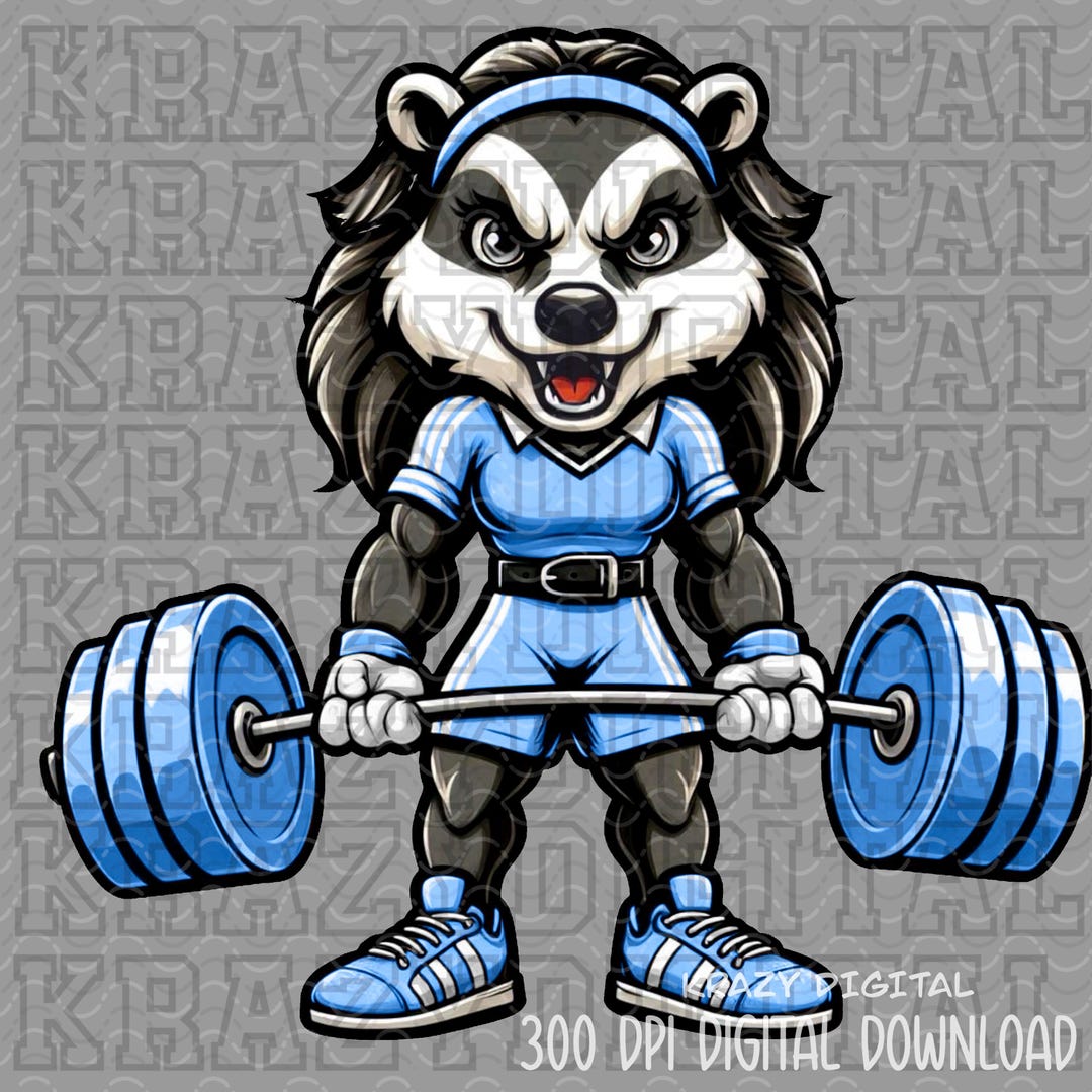 Light Blue Lady Badger Powerlifting PNG, Badgers Girl Weight Lifting ...