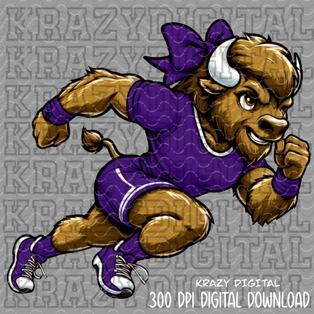 Lady Buffalo Track Mascot PNG, Purple Bison School Mascot, Purple ...