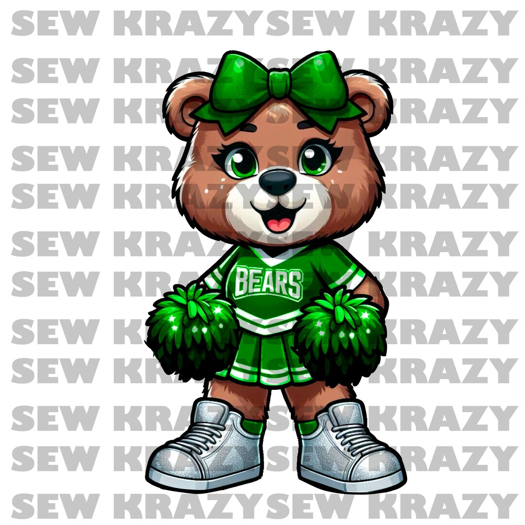 Bears Green Cheer Mascot PNG, Bears Cheer Artwork, Bears Girly DTF ...