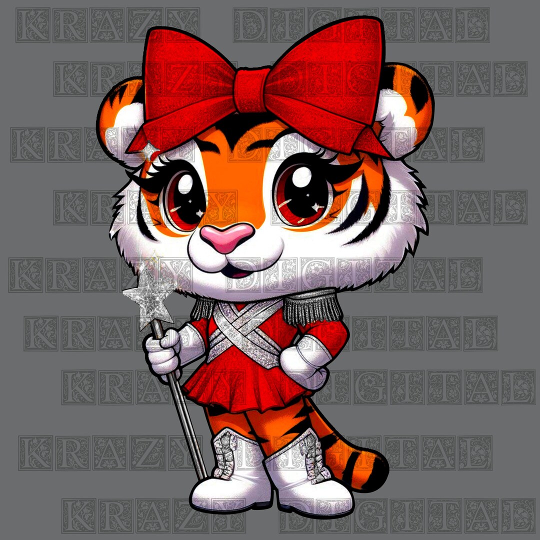 Lady Tiger Red Color Guard Mascot PNG, Tigers Majorette Red Mascot ...
