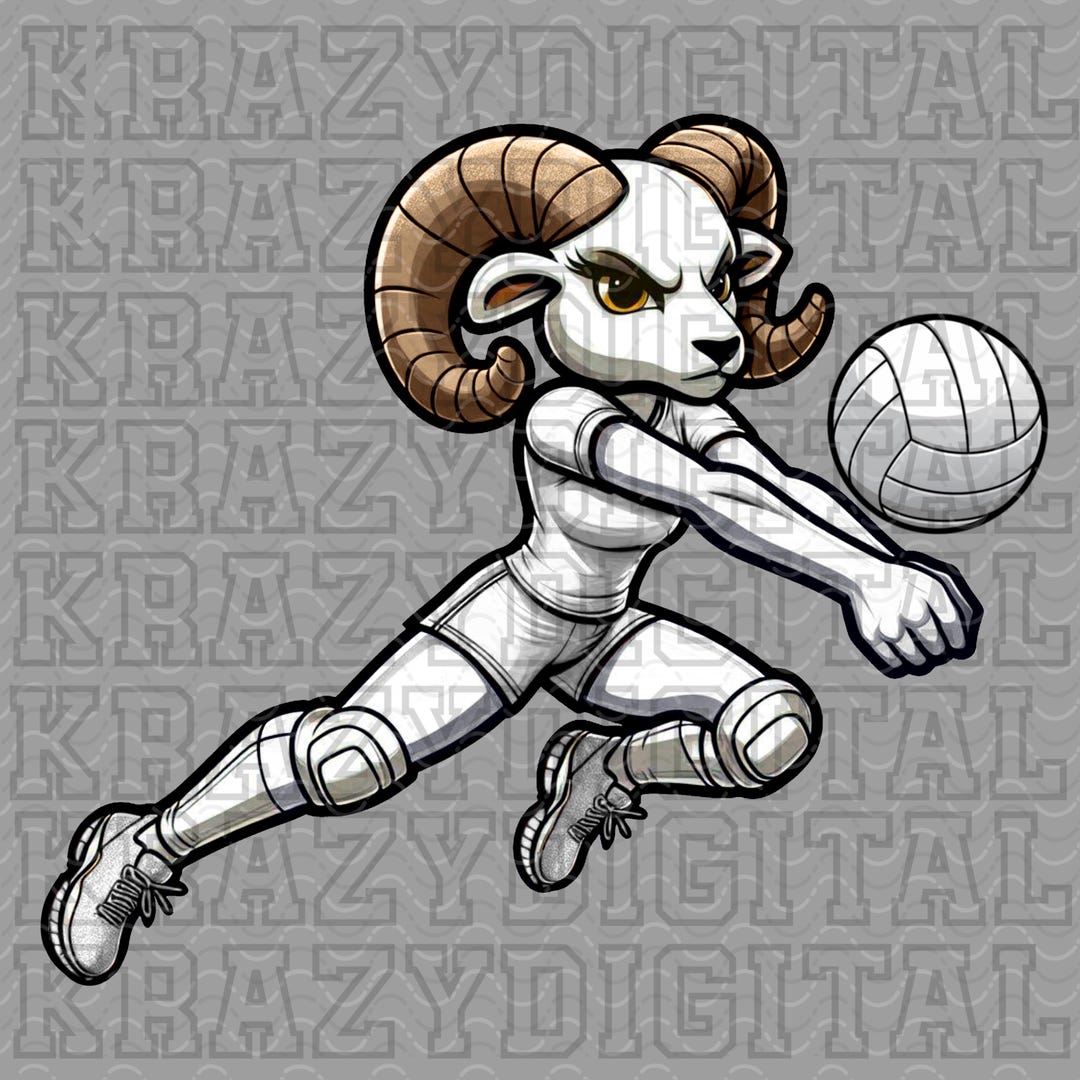 White Lady Rams Volleyball Mascot PNG, White Rams Mascot PNG, Rams ...
