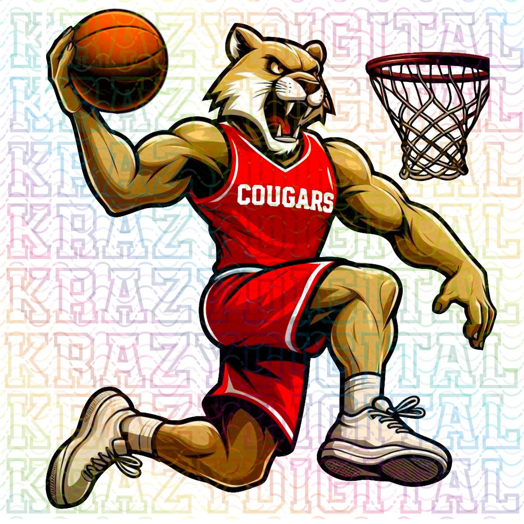 Cougar Basketball Red PNG, Dunking Basketball Artwork, Cougar Little ...
