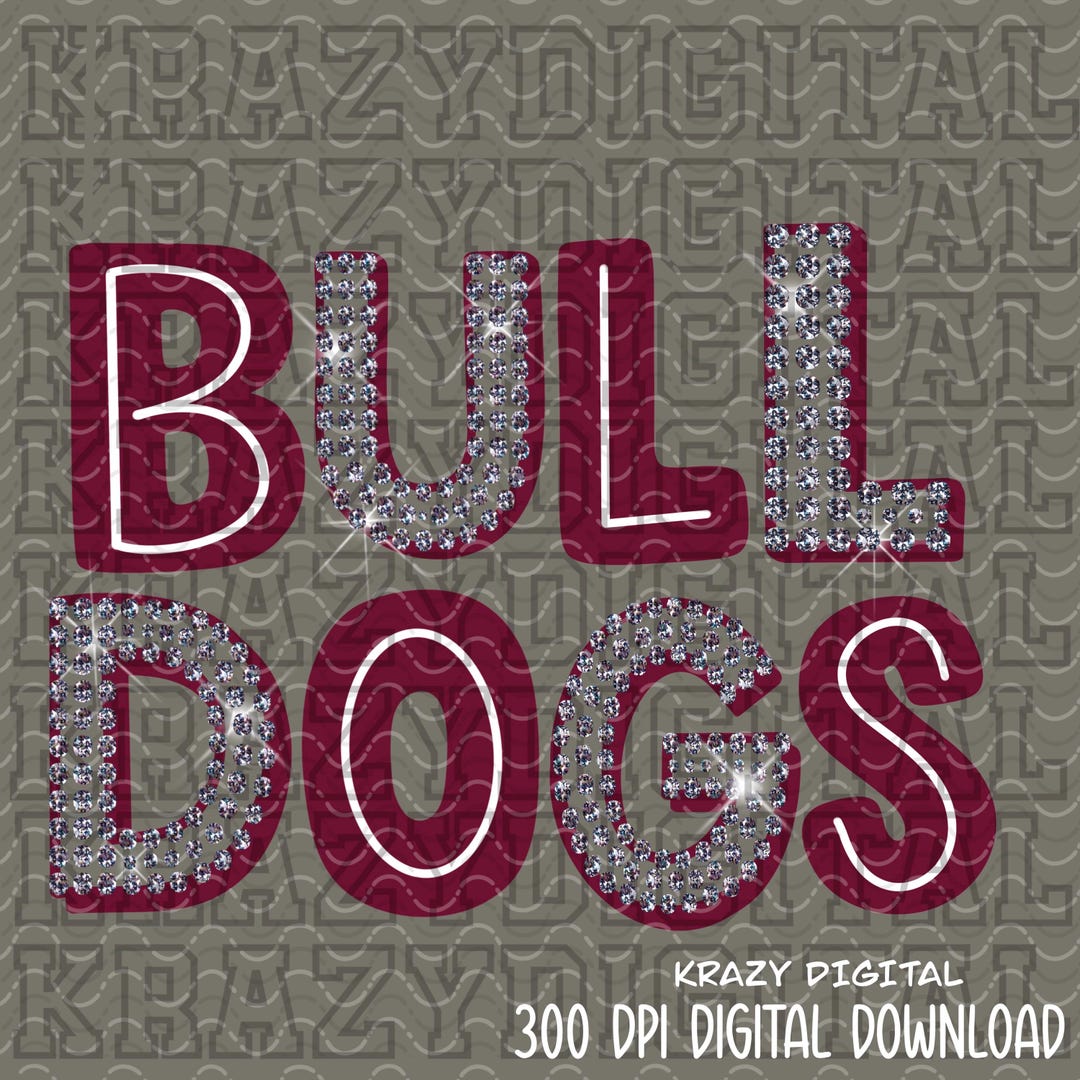 Maroon Bulldog Rhinestone Mascot PNG, Bulldog Glitter Mascot DTF ...