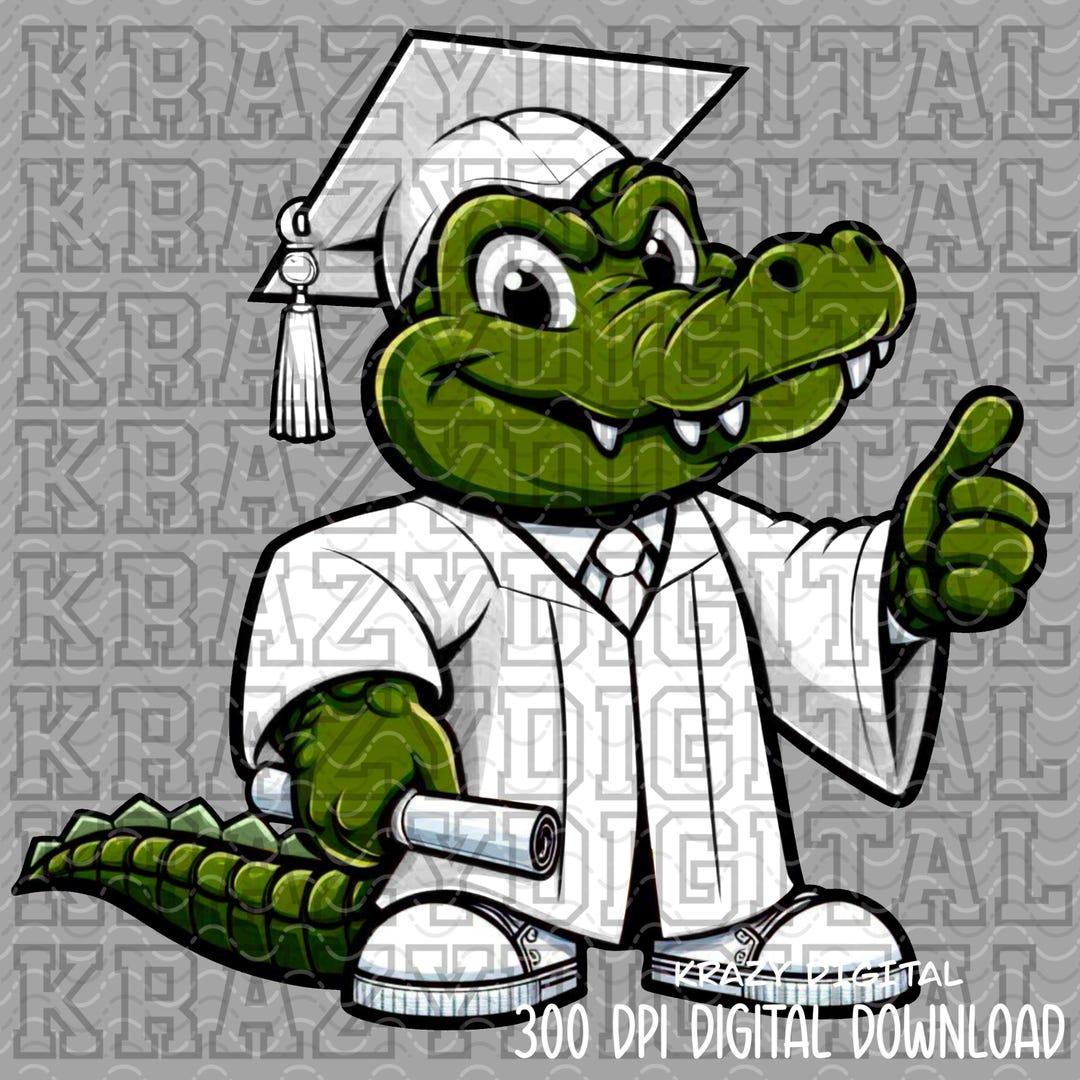 White Gator Mascot Graduation PNG, Gator Mascot Graduation Digital ...