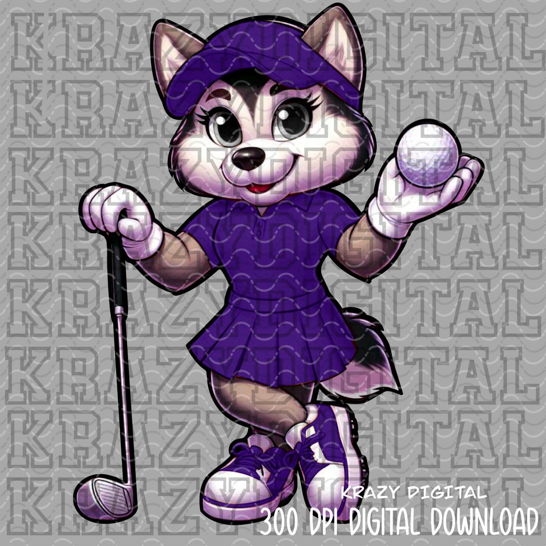 Lady Husky Purple Golf Mascot PNG, Husky Mascot Girl Design, Lobo ...
