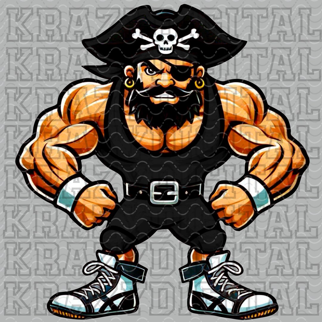 Black Pirate Wrestling Mascot PNG, Cartoon Wrestler Pirate Mascot ...