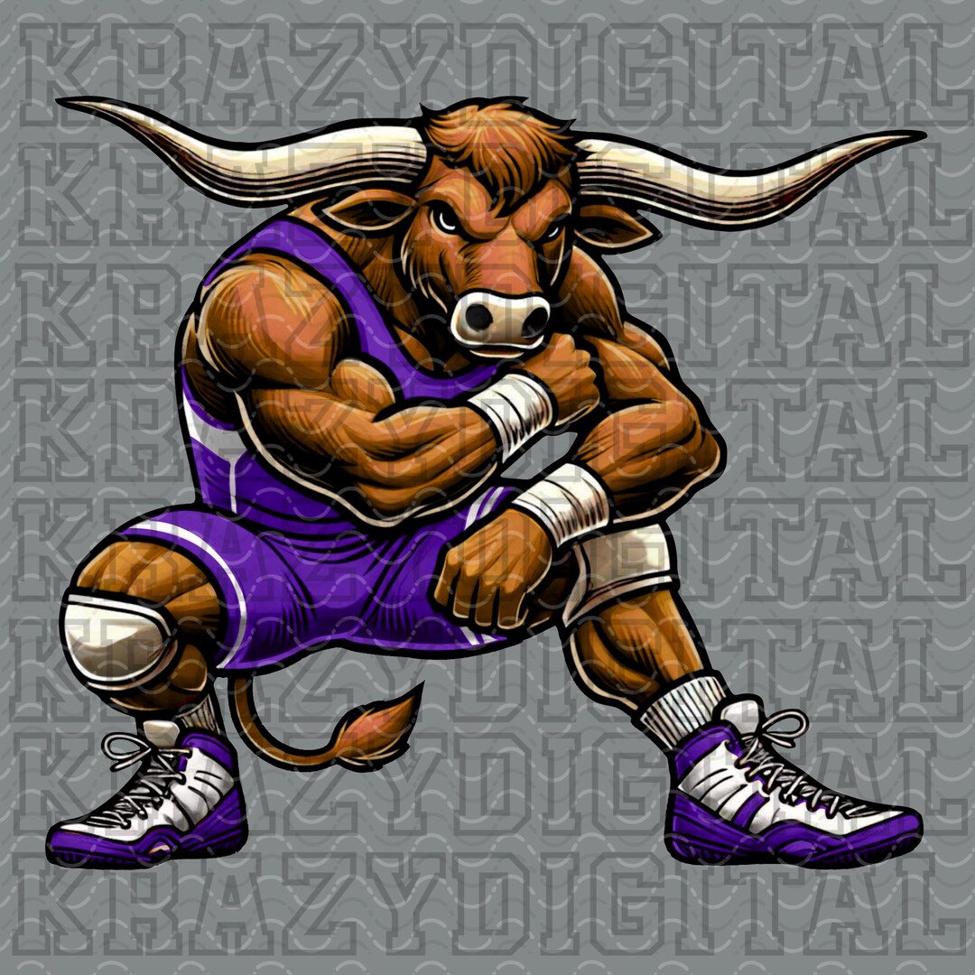 Longhorn Mascot Wrestling PNG, Purple Strong Mens Digital, Strong Steer ...