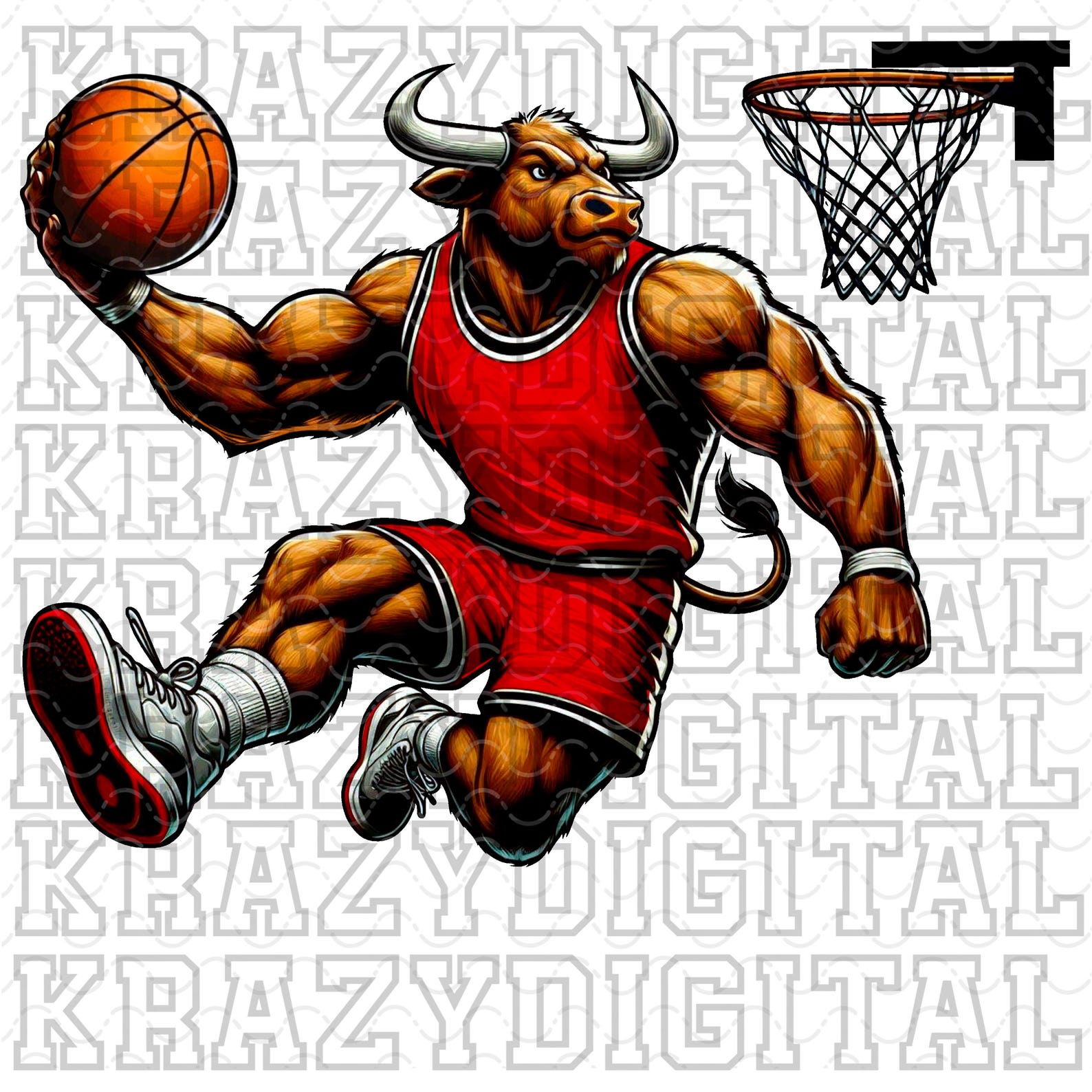 Red Bull Basketball Mascot PNG, Bull Boy Mascot, Fun Basketball Design ...