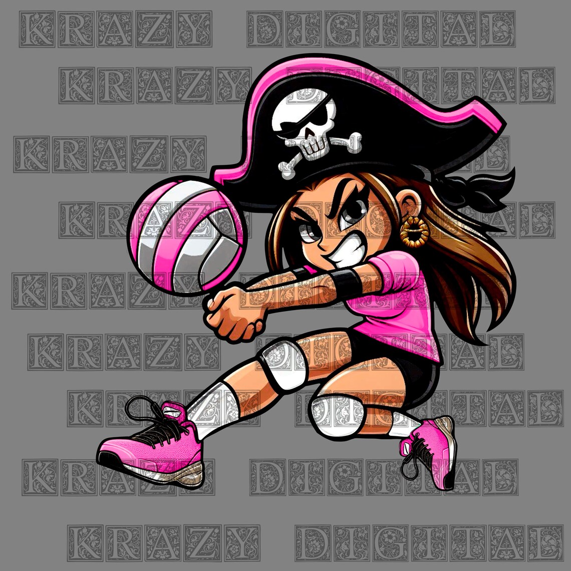 Pink Pirate Mascot Volleyball Pirate PNG, Pink Pirate Design, Pirate ...