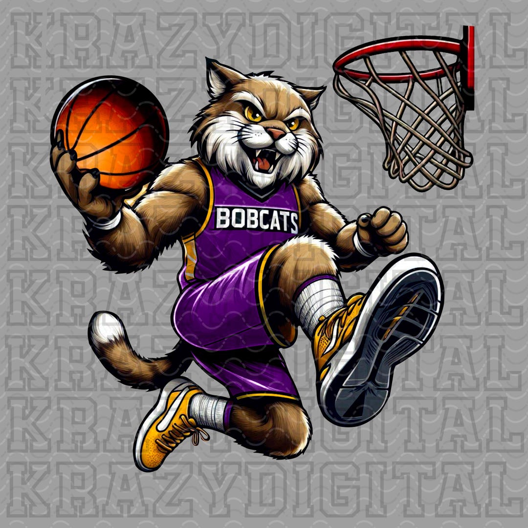 Bobcat Purple Gold Mascot Basketball PNG, Bobcat Basketball Mascot ...