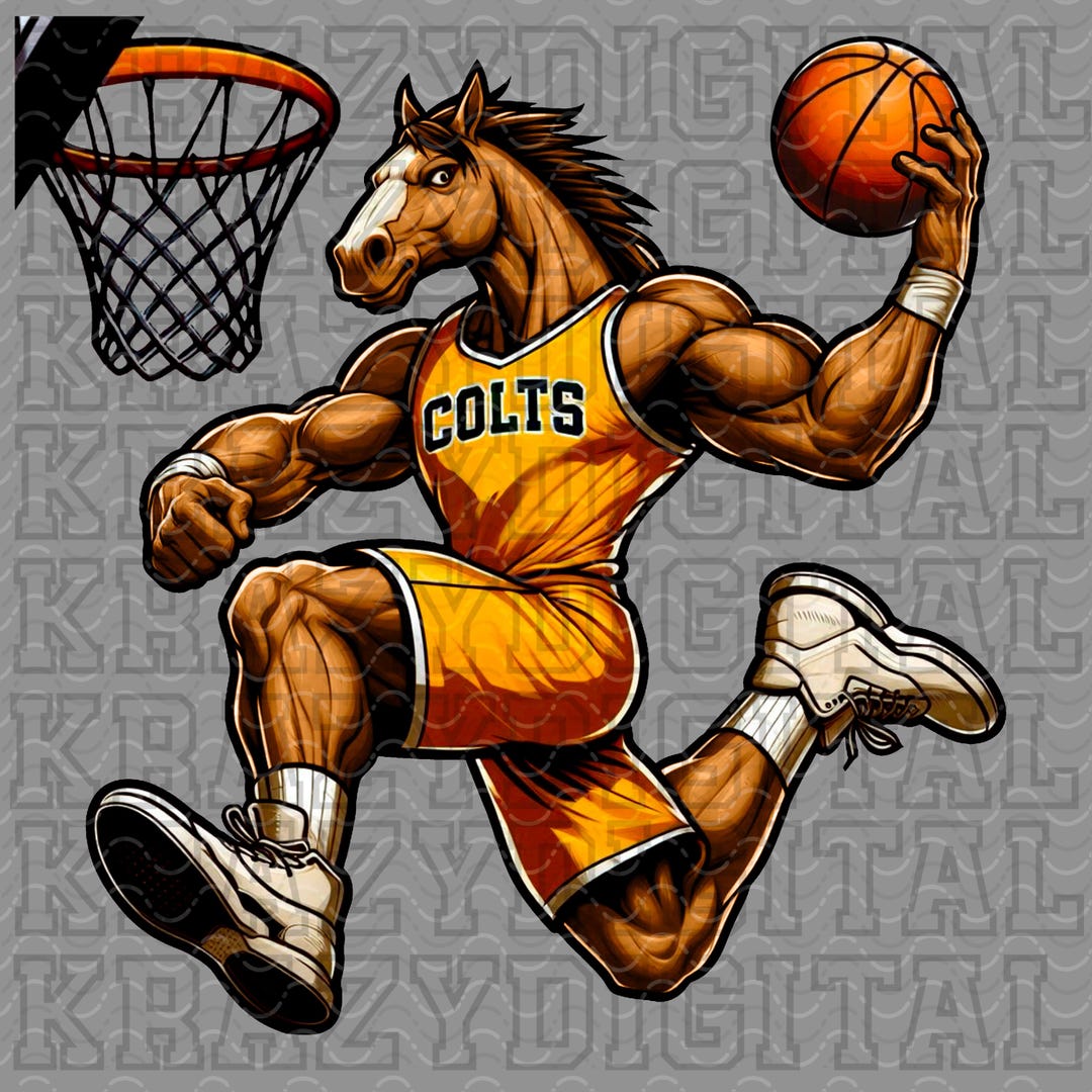 Colts Basketball Mascot PNG, Yellow Colts Mascot Artwork, Dunking ...