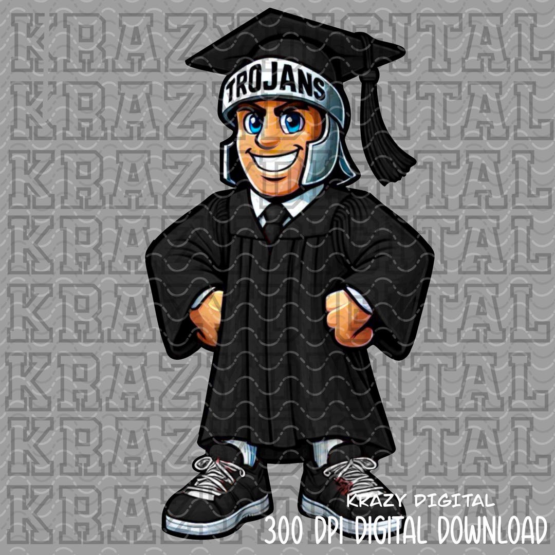 Trojan Black Graduation PNG, Trojan Senior PNG, Black Graduation Gown Mascot, Trojan Black ...