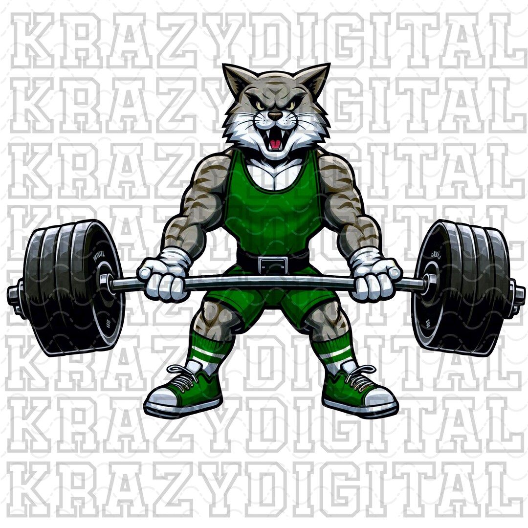 Wildcat Mascot Power Lifting Green PNG, Green Weightlifting, Wildcat ...