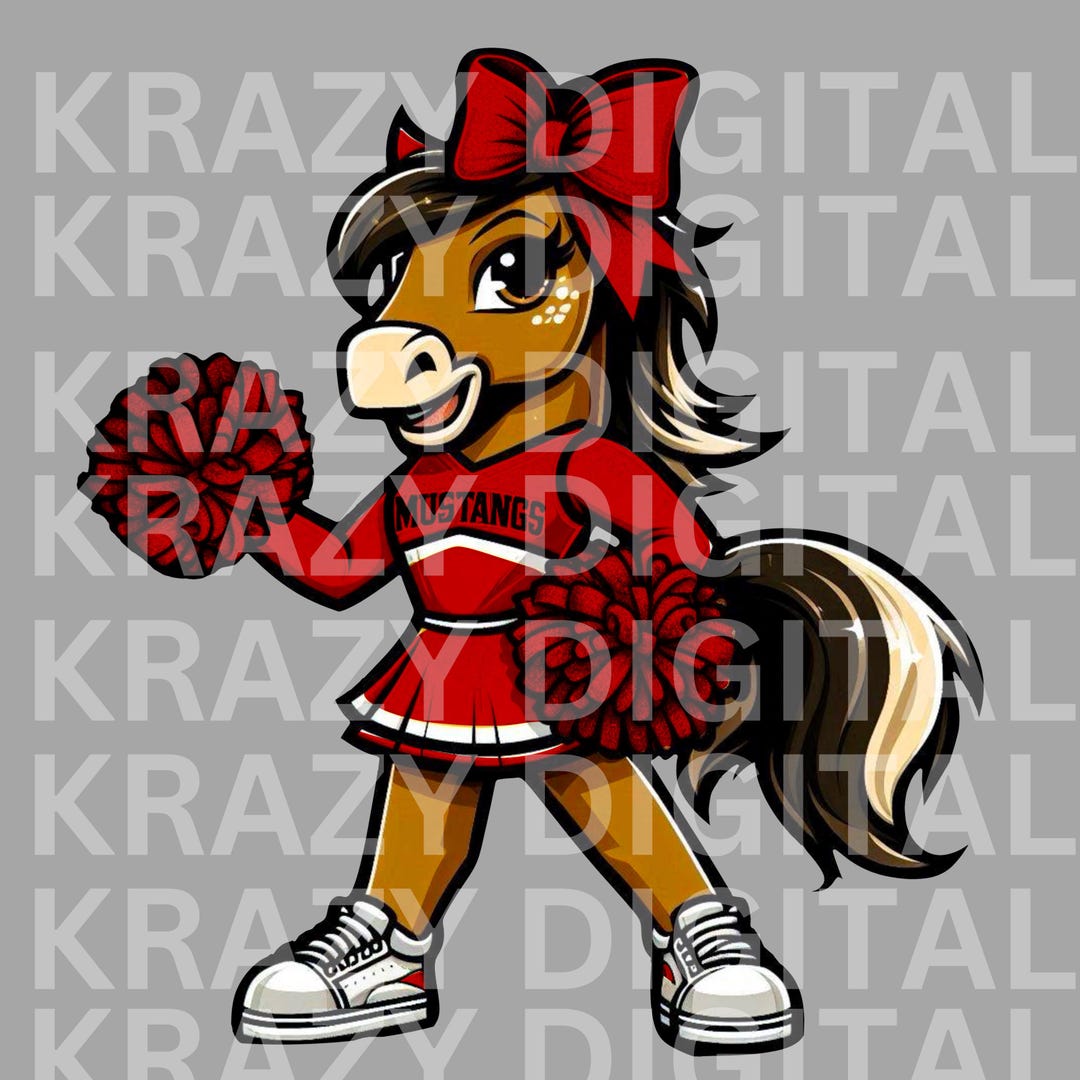 Red Mustang Cheer Mascot PNG, Mustang Cheer Mascot Design, Cheerleader ...