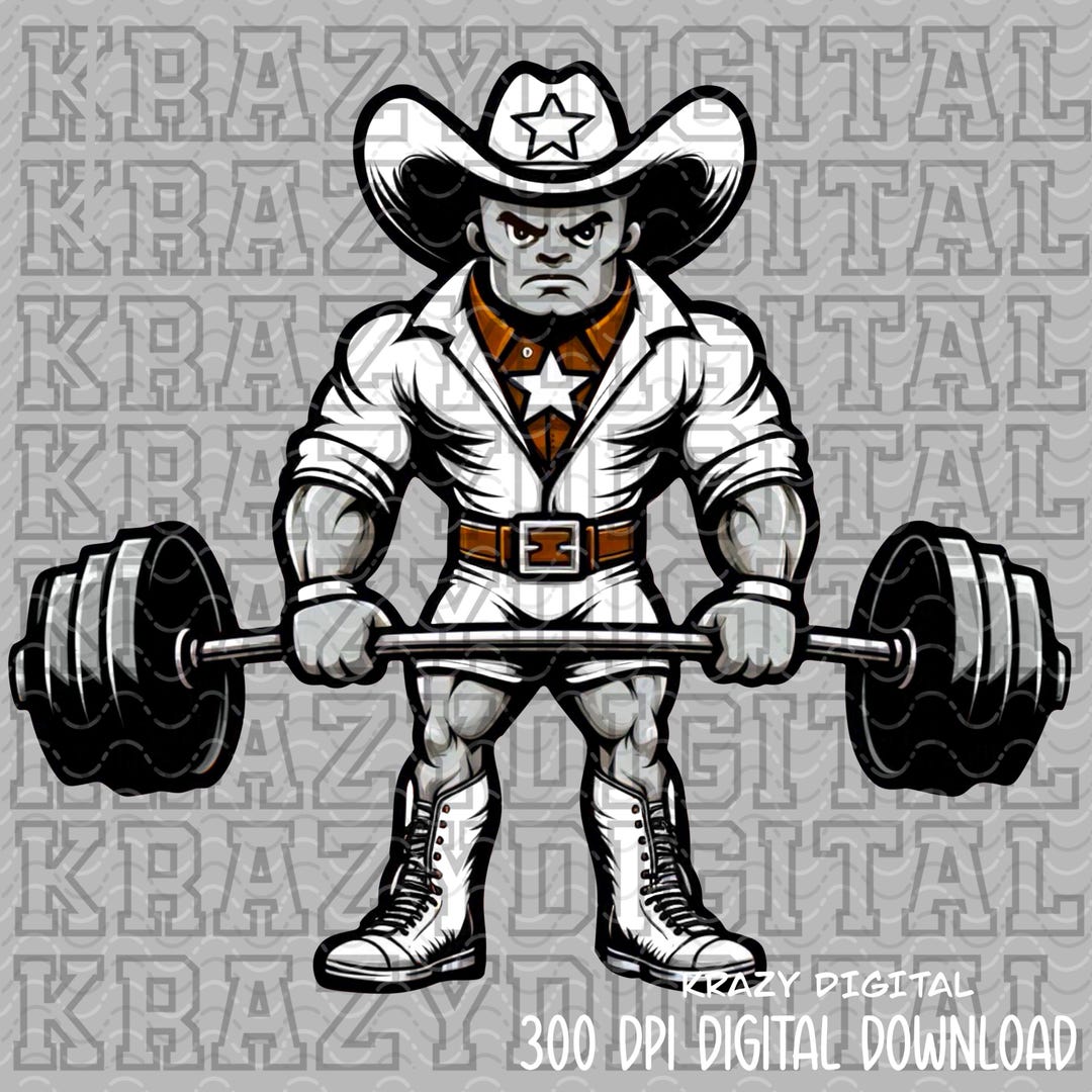 White Cowboy Powerlifting PNG, White School Mascot, Weight Lifting ...