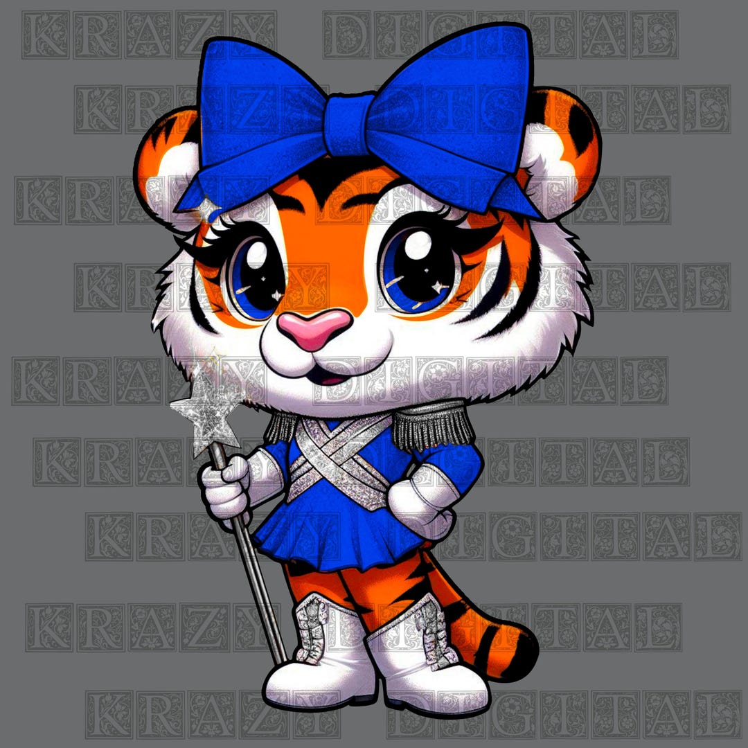 Lady Tiger Blue Color Guard Mascot PNG, Tigers Majorette Blue Mascot ...