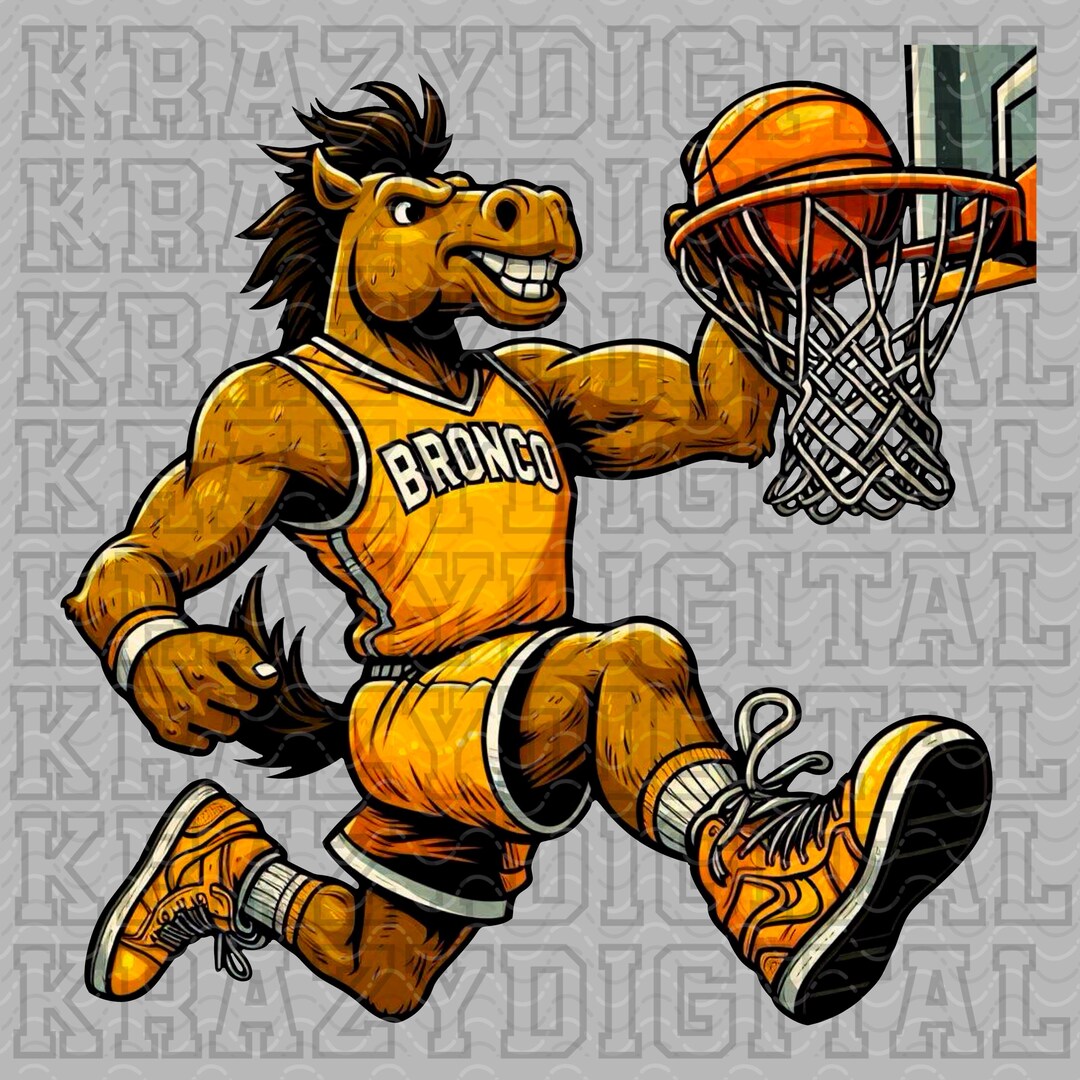Yellow Bronco Basketball Mascot PNG, Dunking School Mascot, Little ...
