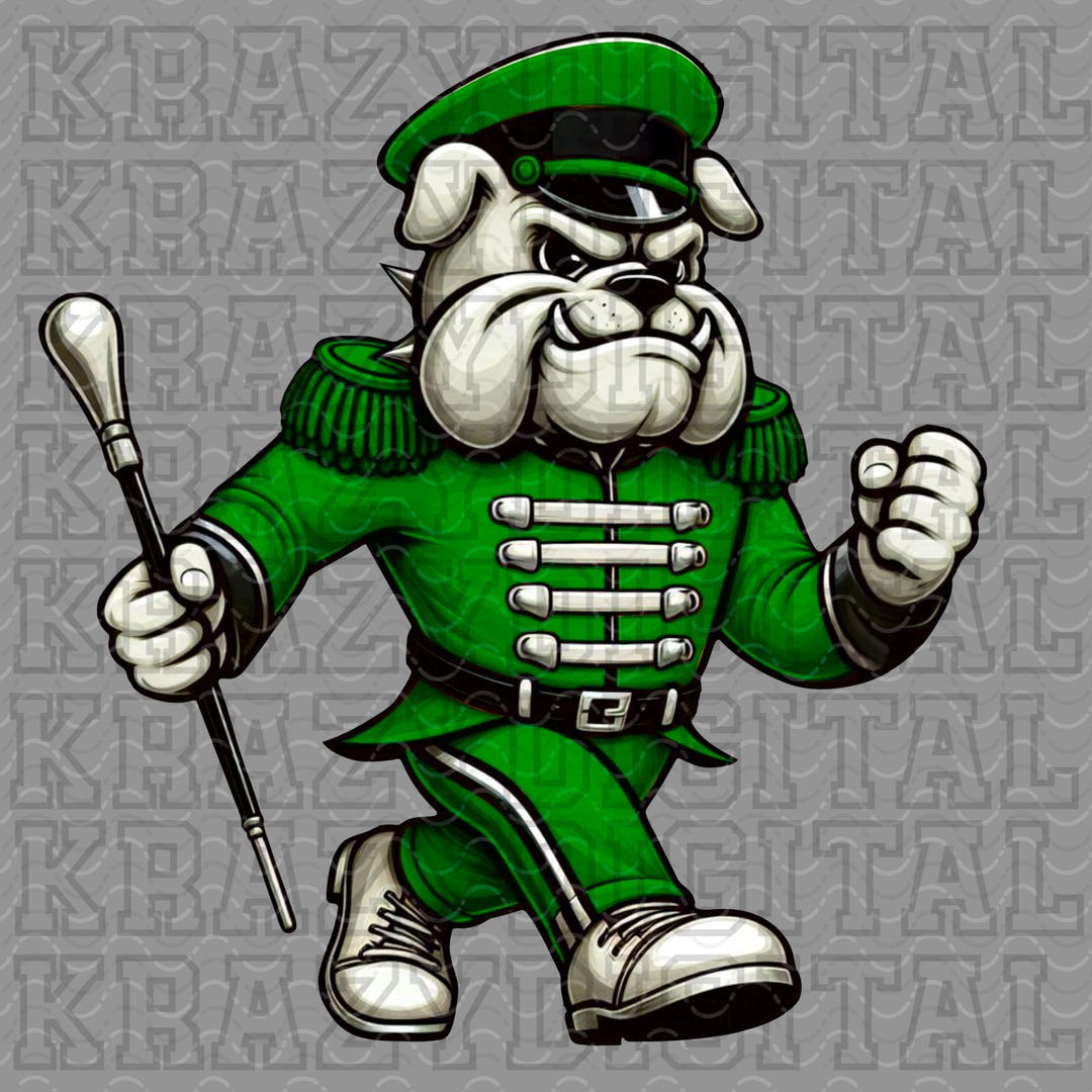 Green Bulldog Mascot Band PNG, Green Bulldog Mascot Drum Major Artwork ...