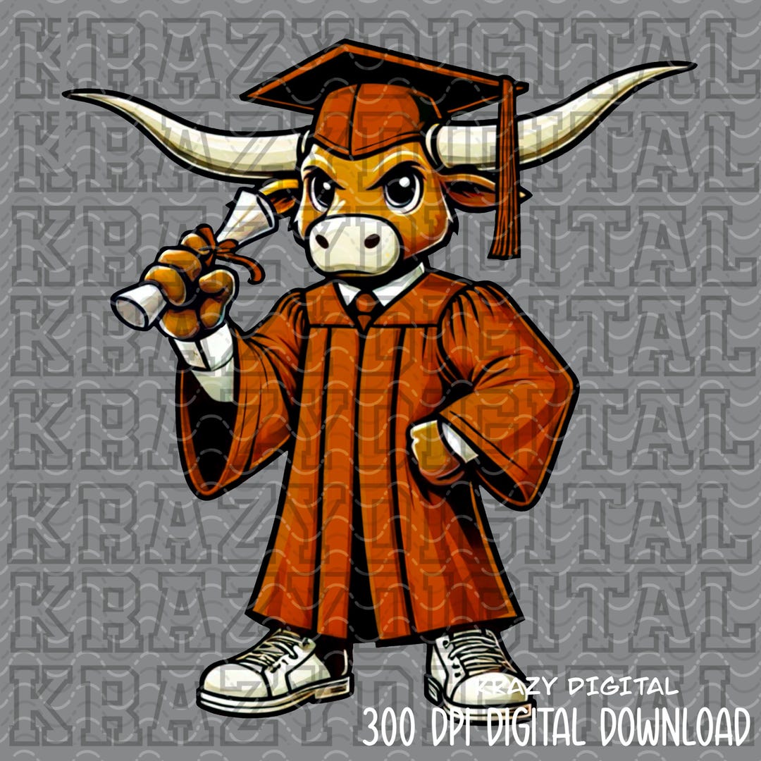 Longhorn Graduation PNG, Burnt Orange Senior Mascot, Longhorn Burnt ...