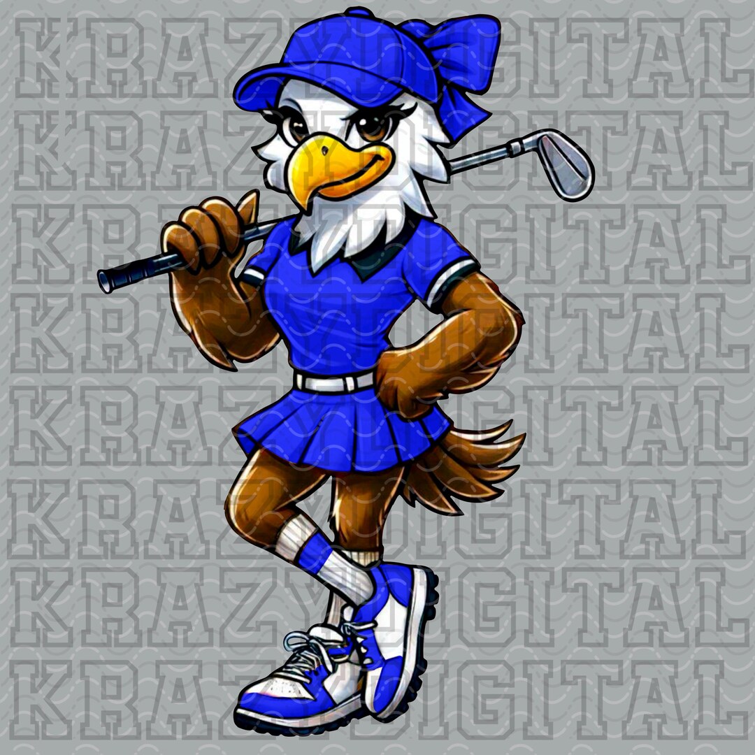 Lady Eagle Blue Golf Mascot PNG, Eagle Mascot, Blue Athletic Team ...
