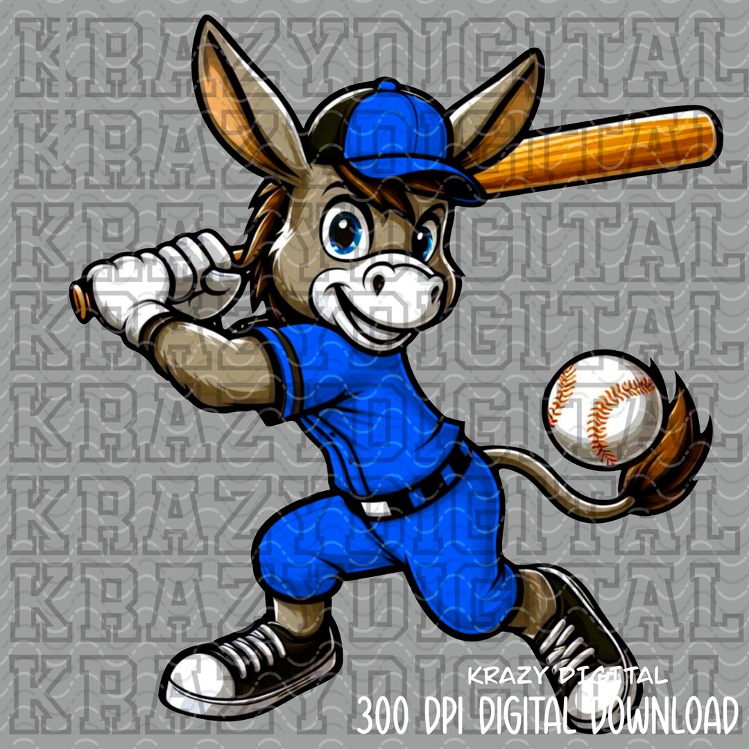 Blue Donkey Baseball PNG, Animal Baseball Design, Burro Boys Sports ...
