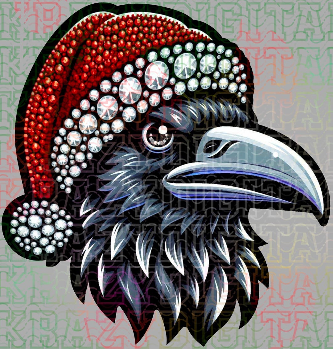 Raven Christmas Rhinestone Mascot PNG, Holiday School Mascot, Santa Hat ...