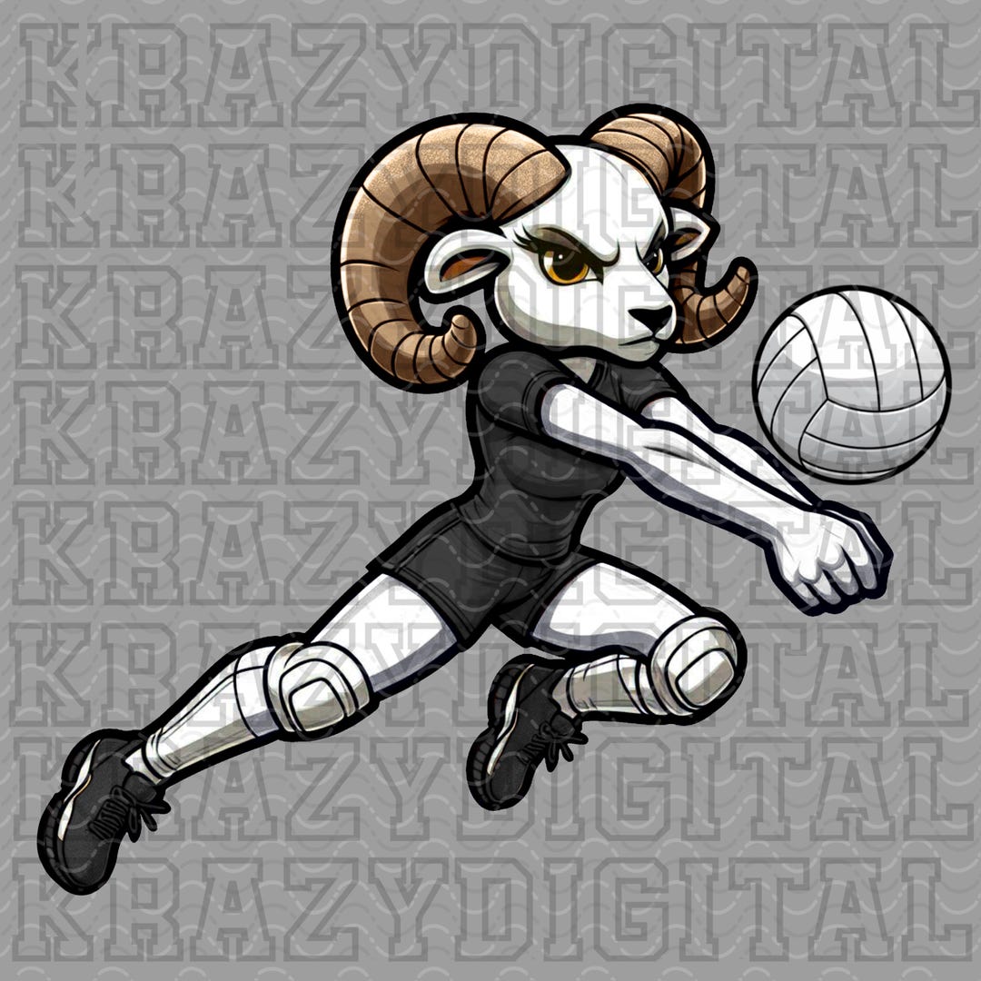 Black Lady Rams Volleyball Mascot PNG, Black Rams Mascot PNG, Rams ...