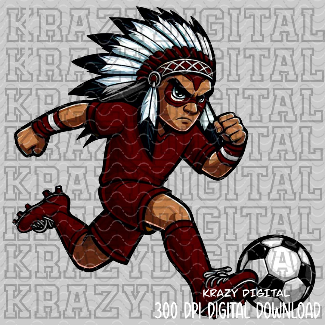 Maroon Indian Soccer Mascot PNG, Boy Indian Sports PNG, Boys Soccer ...
